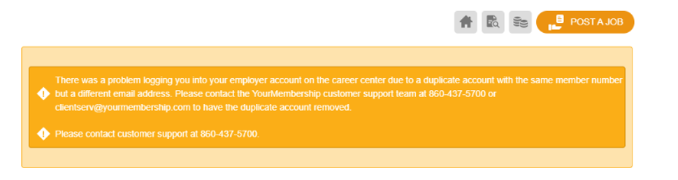 Duplicate Account Error Message Employer Ym Careers